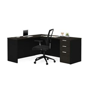 bestar pro-concept plus l-shaped desk with pedestal, deep grey & black