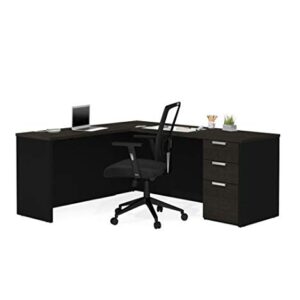 Bestar Pro-Concept Plus L-Shaped Desk with Pedestal, Deep Grey & Black