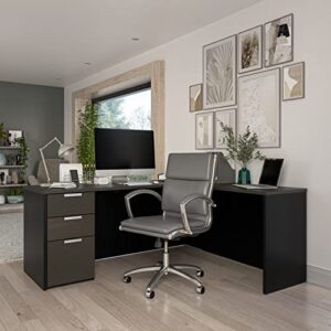 Bestar Pro-Concept Plus L-Shaped Desk with Pedestal, Deep Grey & Black