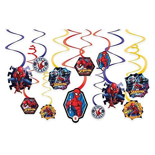 Amscan Spider-Man Webbed Wonder Hanging Swirl Decorations - Assorted Designs, 12 Pcs