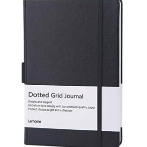 Lemome Dotted Bullet Notebook with Pen Loop - Elegant Black Leather Notebook with Premium Thick Paper (A5) Best Gift for You