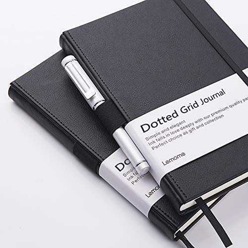 Lemome Dotted Bullet Notebook with Pen Loop - Elegant Black Leather Notebook with Premium Thick Paper (A5) Best Gift for You