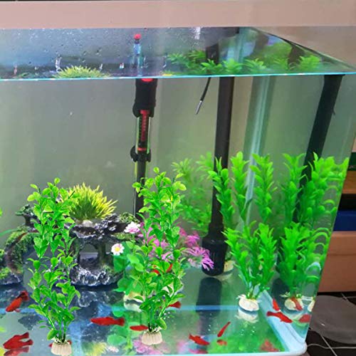 WAF Aquarium Fish Tank Green Plastic Artificial Plants 10.6 inch High Set of 3Pcs