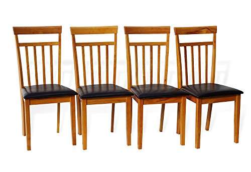 Set of 4 Dining Kitchen Side Chairs Warm Solid Wooden in Maple Finish Padded Seat