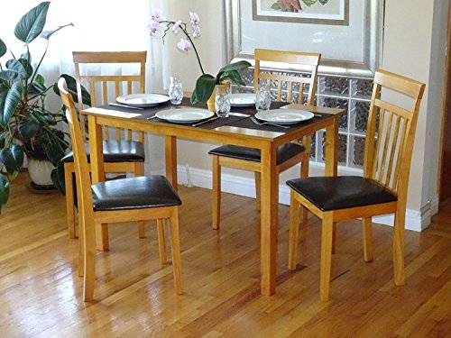 Set of 4 Dining Kitchen Side Chairs Warm Solid Wooden in Maple Finish Padded Seat