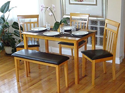 Set of 4 Dining Kitchen Side Chairs Warm Solid Wooden in Maple Finish Padded Seat