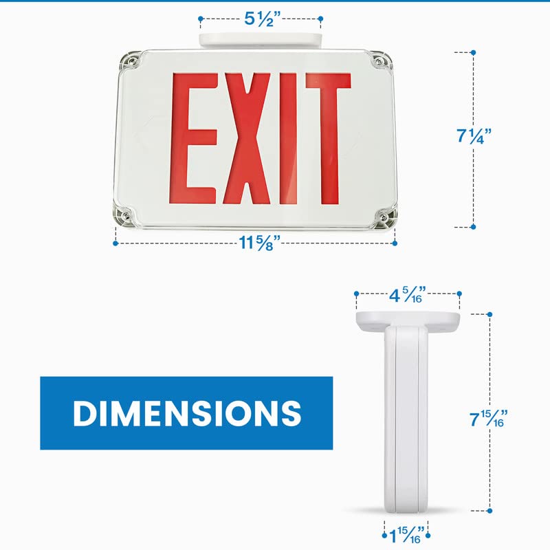 Ciata Red Light up Hardwired and Battery Operated Exit Signs with Light for Wet Location, Exterior, Weatherproof, Led Illuminated, Corded Exit Sign Battery Powered Emergency Light with Battery Backup