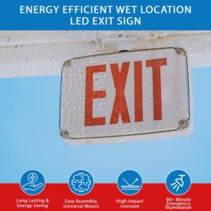 Ciata Red Light up Hardwired and Battery Operated Exit Signs with Light for Wet Location, Exterior, Weatherproof, Led Illuminated, Corded Exit Sign Battery Powered Emergency Light with Battery Backup