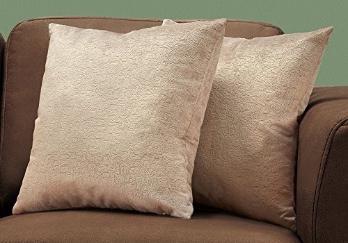 Monarch Specialties 9271, Set of 2, 18 X 18 Square, Insert Included, Decorative Throw, Accent, Sofa, Couch, Bedroom, Polyester, Hypoallergenic, Beige Pillow 18"X 18" Taupe Mosaic Velvet 2Pcs, 2 Piece