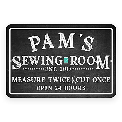 Personalized Sewing Room Chalkboard Look Metal Room Sign (8x12 Inches)