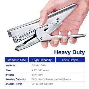 Stapler Heavy Duty with 1000 Staples and Staples Remover Set 20 Sheets Desktop Office Work Student Teacher Large Capacity No Jam Professional Standard 24/6 Metal