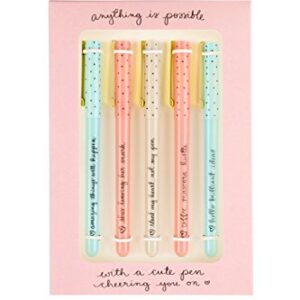 Eccolo Dayna Lee Collection Anything is Possible - Fine Tip Black Ink Ballpoint Pens (Set of 5), Inspiring Quotes, Gift Boxed