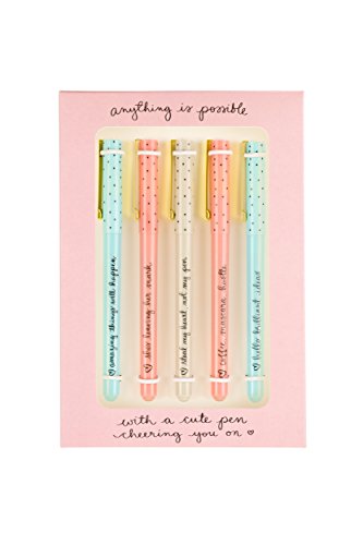 Eccolo Dayna Lee Collection Anything is Possible - Fine Tip Black Ink Ballpoint Pens (Set of 5), Inspiring Quotes, Gift Boxed