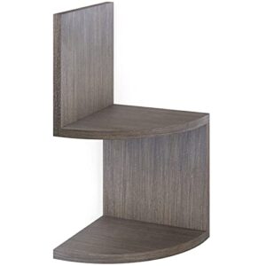 Ballucci 2 Tier Corner Shelf Wall Mount, 7.75" x 7.75" per Tier, Small Wood Floating Corner Shelves for Bathroom, Bedroom, Living Room - Brushed Gray