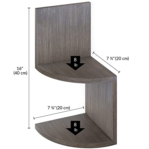 Ballucci 2 Tier Corner Shelf Wall Mount, 7.75" x 7.75" per Tier, Small Wood Floating Corner Shelves for Bathroom, Bedroom, Living Room - Brushed Gray