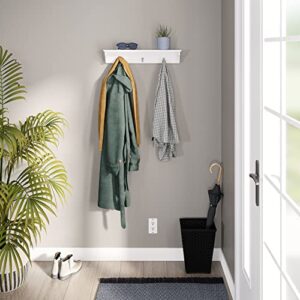 Ballucci Coat Rack with Shelf, 24" Wall Shelf with Hooks, Wood Entryway Organizer Hat and Key Rack with 3 Metal Hooks, White