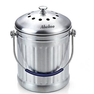 Abakoo Compost Bin 1.8 Gallon Stainless Steel - Abakoo 304 Stainless Steel Kitchen Composter - 2 Charcoal Filter, Indoor Countertop Kitchen Recycling Bin Pail