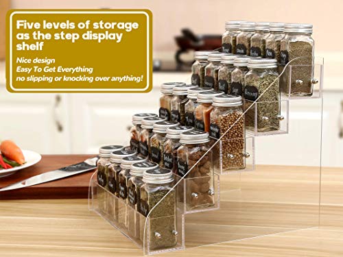 AmHoo Acrylic Spice Rack - 5 Tiers Seasoning Shelf Kitchen Spice Rack Organizer for Cabinets