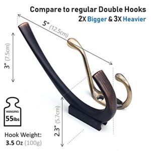 Ambipolar 5 Pack Premium Design Commander Heavy Duty Big Double Hooks Hidden Screws. Entryway Coat Hooks, Scarf and Jacket Hangers.Perfect Bath Towel Heavy Hooks (5 Pack,Oil Rubbed Bronze)