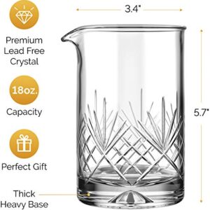 Mofado Weighted Crystal Cocktail Mixing Glass - 18oz 550ml - Thick, Stable, Heavy Hand Blown Crystal - Premium Seamless Design - Professional Quality