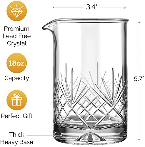 Mofado Weighted Crystal Cocktail Mixing Glass - 18oz 550ml - Thick, Stable, Heavy Hand Blown Crystal - Premium Seamless Design - Professional Quality