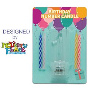 Novelty Place Multicolor Flashing Number Candle Set, Color Changing LED Birthday Cake Topper with 4 Wax Candles (Number 1)