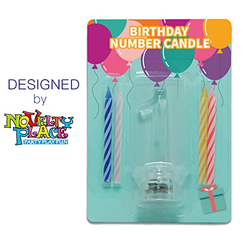 Novelty Place Multicolor Flashing Number Candle Set, Color Changing LED Birthday Cake Topper with 4 Wax Candles (Number 1)