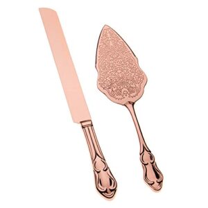 ella celebration cake knife & server set, rose gold cake cutting sets for wedding, anniversary, vintage filigree party supplies decor (rose gold)