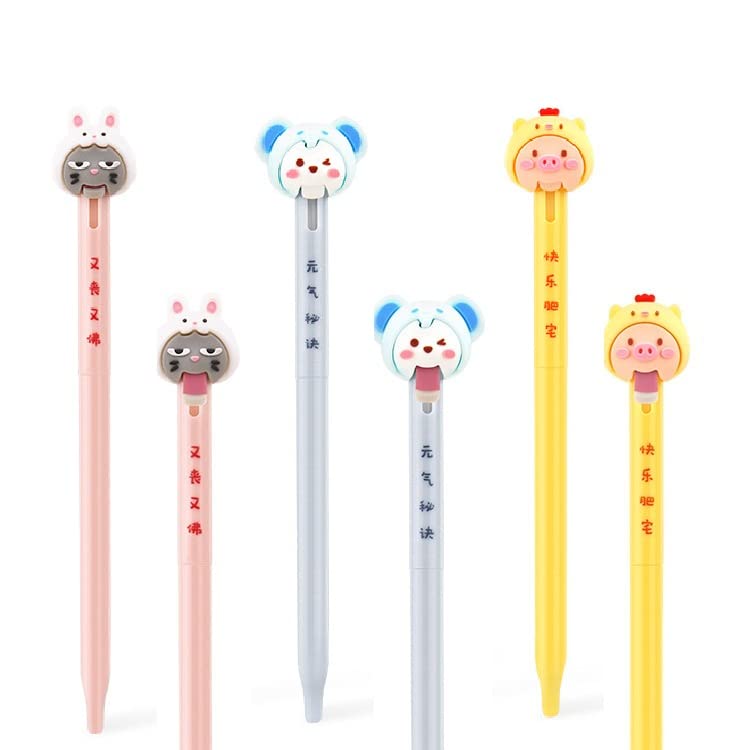 Cute Kawaii Animal Press Shape Gel Ink Pens school office supplies for girls Stationery novelty pens for kids stationary (6Pcs)