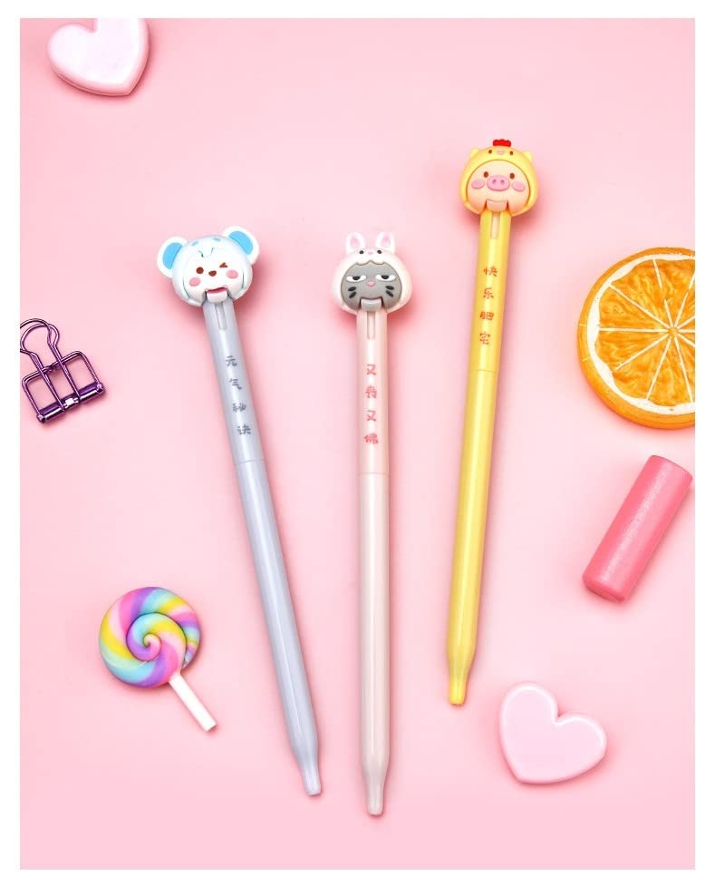 Cute Kawaii Animal Press Shape Gel Ink Pens school office supplies for girls Stationery novelty pens for kids stationary (6Pcs)