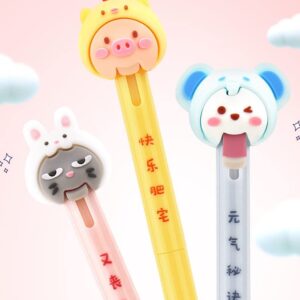 Cute Kawaii Animal Press Shape Gel Ink Pens school office supplies for girls Stationery novelty pens for kids stationary (6Pcs)