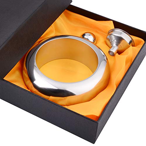 CCJK Liquor Flask for Women with Funnel - Stainless Steel Bangle Bracelet Hidden Flask Set 3.5OZ Wine Flask Wrist Jewelry for Women Girls Men Party Hand size Flask（silver）