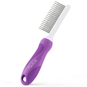 detangling pet comb with long & short stainless steel teeth for removing matted fur, knots & tangles – detangler tool accessories for safe & gentle diy dog & cat grooming (grooming comb)