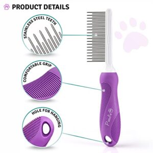 Detangling Pet Comb with Long & Short Stainless Steel Teeth for Removing Matted Fur, Knots & Tangles – Detangler Tool Accessories for Safe & Gentle DIY Dog & Cat Grooming (Grooming Comb)