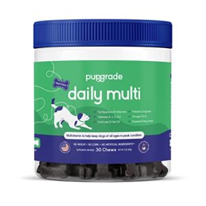 pupgrade daily multivitamin for dogs - all-in-one supplement for digestive, immune, skin and coat health - 32 healthy nutrients, probiotic enzymes, omega fish oil, vitamins a, c, d & e - 30 soft chews