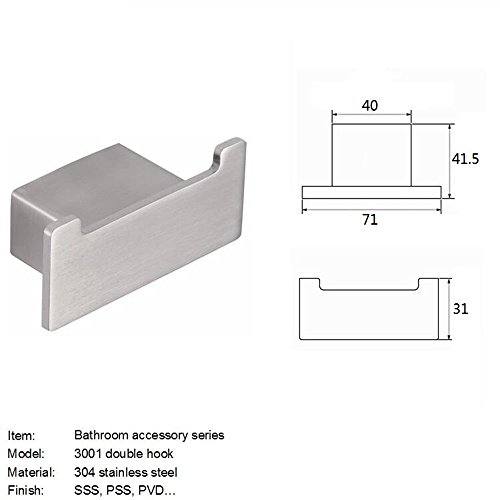 QT Modern Square Double Wall Hook - Extremely Stylish Made from 304 Brushed Stainless Steel - Perfect for Towels/Robes/Clothes for Bathroom, Kitchen, Garage