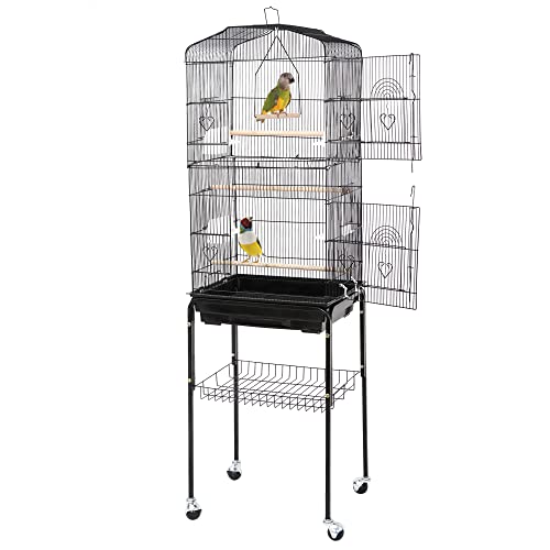 ZENY 59.3 Inch Bird Cage, Rolling Wrought Iron Parrot Cage with Side-Out Tray, Storage Shelf, Pet Bird House for Parrot Cockatiel Cockatoo Parakeet Macaw Finches