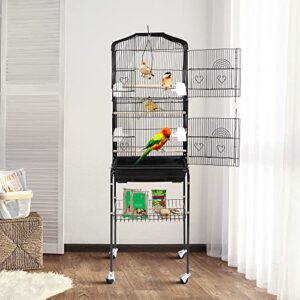 ZENY 59.3 Inch Bird Cage, Rolling Wrought Iron Parrot Cage with Side-Out Tray, Storage Shelf, Pet Bird House for Parrot Cockatiel Cockatoo Parakeet Macaw Finches