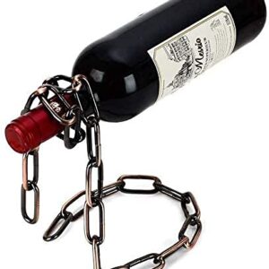 TBWHL Novelty Magic Wine Bottle Holder Floating Steel Link Chain Wine Bottle Rack/Holder - Holds Bottles in The Air (Brown)