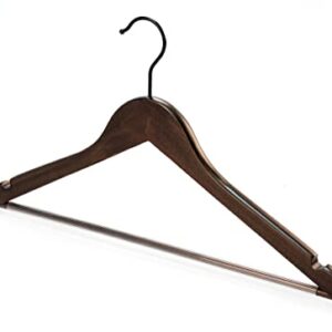 TOPIA HANGER Heavy Duty Wood Coat Hangers in Smooth Retro Finish, Boutique Quality Wooden Suit Hangers-Thicker Non-Slip Rubber Pants Bar and Extra Smoothly Cut Notches-360° Black Hook-18 Pack CT04A