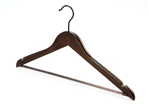 TOPIA HANGER Heavy Duty Wood Coat Hangers in Smooth Retro Finish, Boutique Quality Wooden Suit Hangers-Thicker Non-Slip Rubber Pants Bar and Extra Smoothly Cut Notches-360° Black Hook-18 Pack CT04A