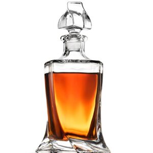 finedine european style glass whiskey decanter & liquor decanter with glass stopper, 28 oz.- with magnetic gift box - aristocratic exquisite quadro design - glass decanter for alcohol bourbon scotch.