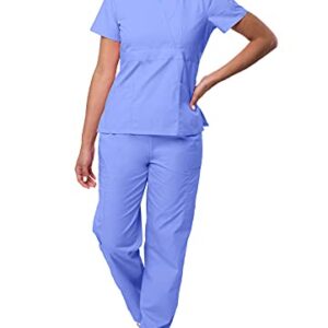 Sivvan Scrubs for Women - Mock Wrap & Cargo Pants Scrub Set - S8401 - Ceil Blue - XL