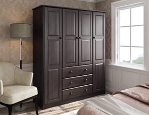 palace imports 100% solid wood family wardrobe/armoire/closet, java. 3 clothing rods included. no shelves included. optional shelves sold separately. 60.25" w x 72" h x 20.75" d