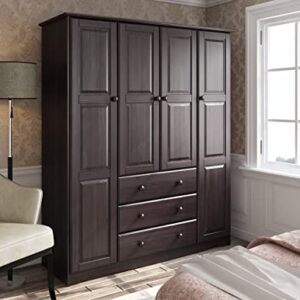 Palace Imports 100% Solid Wood Family Wardrobe/Armoire/Closet, Java. 3 Clothing Rods Included. NO Shelves Included. Optional Shelves Sold Separately. 60.25" w x 72" h x 20.75" d