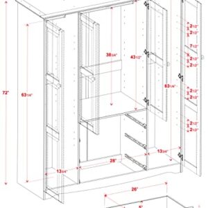 Palace Imports 100% Solid Wood Family Wardrobe/Armoire/Closet, Java. 3 Clothing Rods Included. NO Shelves Included. Optional Shelves Sold Separately. 60.25" w x 72" h x 20.75" d