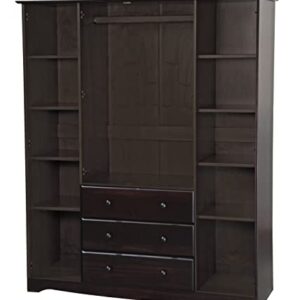 Palace Imports 100% Solid Wood Family Wardrobe/Armoire/Closet, Java. 3 Clothing Rods Included. NO Shelves Included. Optional Shelves Sold Separately. 60.25" w x 72" h x 20.75" d