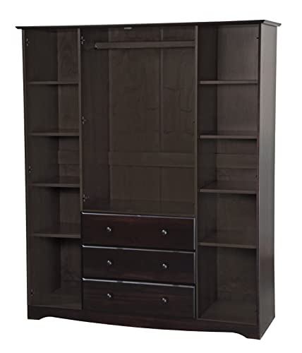 Palace Imports 100% Solid Wood Family Wardrobe/Armoire/Closet, Java. 3 Clothing Rods Included. NO Shelves Included. Optional Shelves Sold Separately. 60.25" w x 72" h x 20.75" d