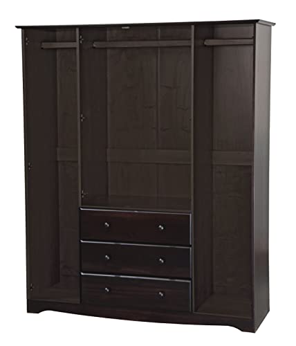 Palace Imports 100% Solid Wood Family Wardrobe/Armoire/Closet, Java. 3 Clothing Rods Included. NO Shelves Included. Optional Shelves Sold Separately. 60.25" w x 72" h x 20.75" d