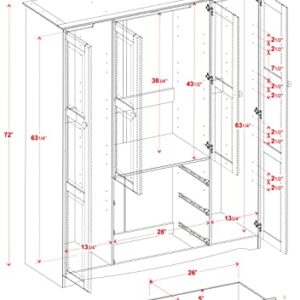 Palace Imports 100% Solid Wood Family Wardrobe/Armoire/Closet, Java. 3 Clothing Rods Included. NO Shelves Included. Optional Shelves Sold Separately. 60.25" w x 72" h x 20.75" d